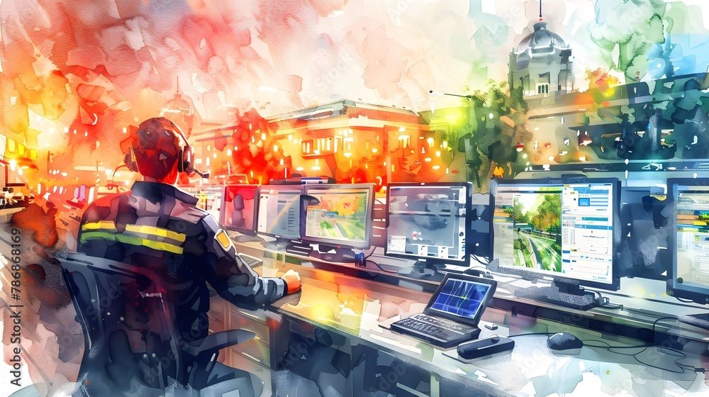 Emergency Response Commander Overseeing Operations in a High-Tech ...