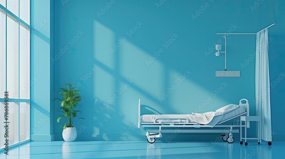 Create a 3D rendering of a hospital isolation room with a side view ...