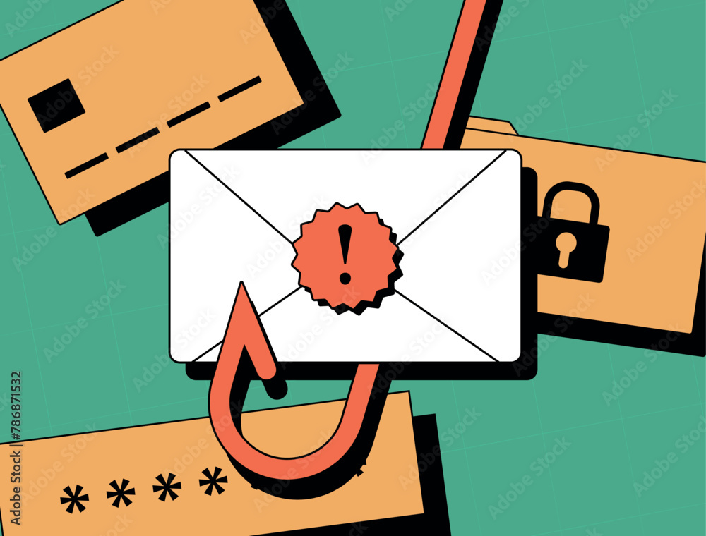 E-mail phishing illustration - fraud alert and malware notification ...