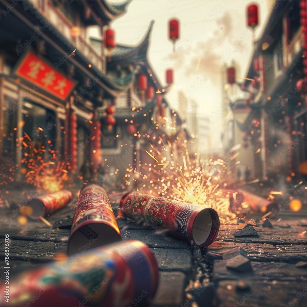 Firecrackers on Old Chinese Streets, Happy China New Year Festival ...