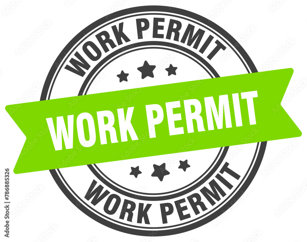work permit stamp. work permit label on transparent background. round ...