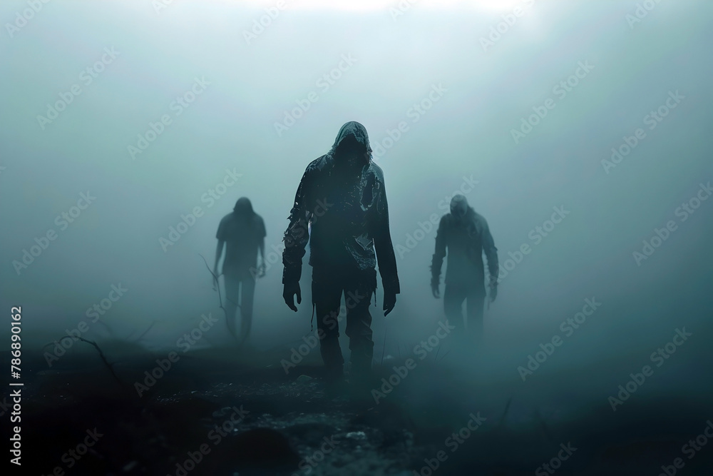 Ominous Silhouettes Emerging from the Eerie Fog - 3D Render of Decaying ...