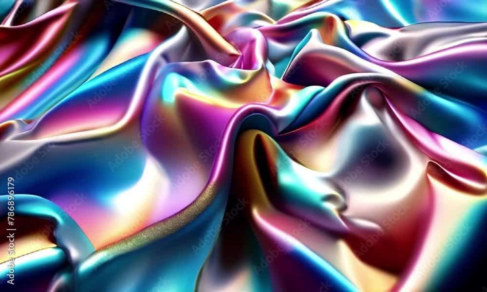 Vivid satin fabric in fluid motion, showcasing a spectrum of iridescent ...