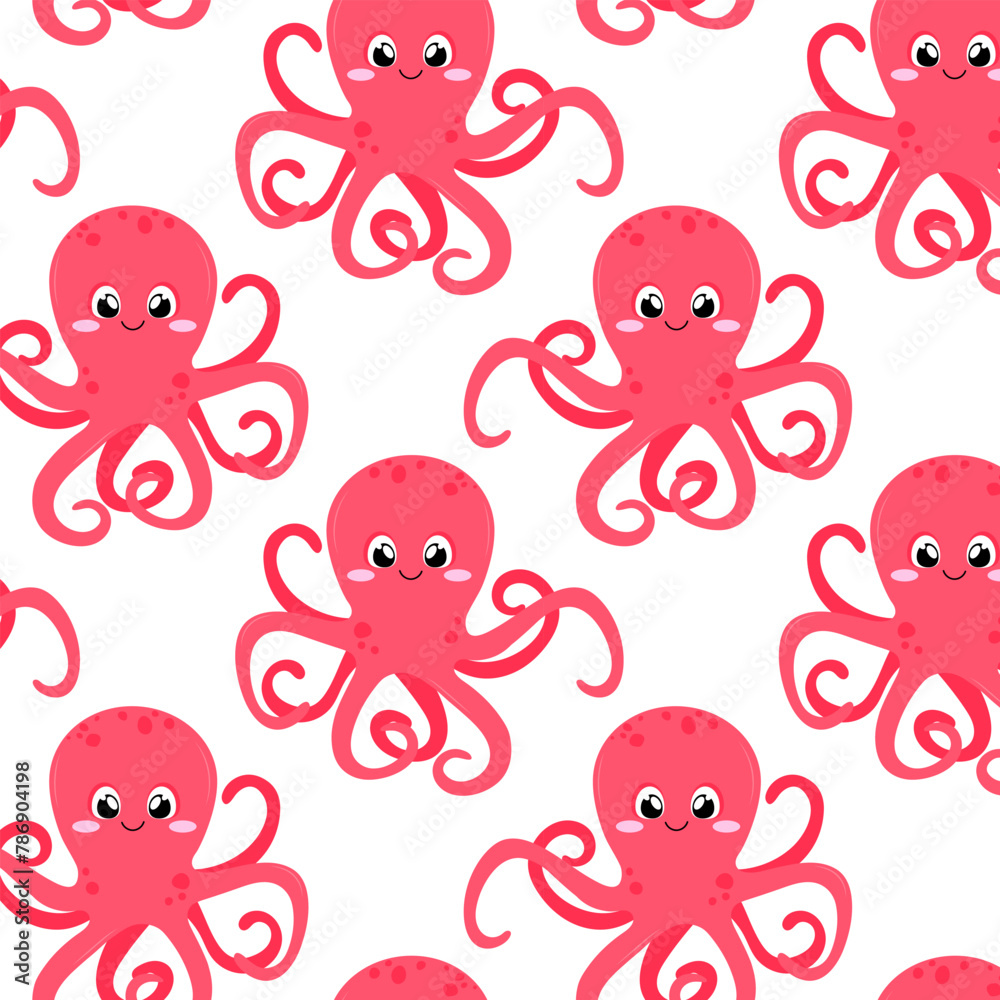 Octopus in flat style. Pattern with cute octopus. Undersea world ...