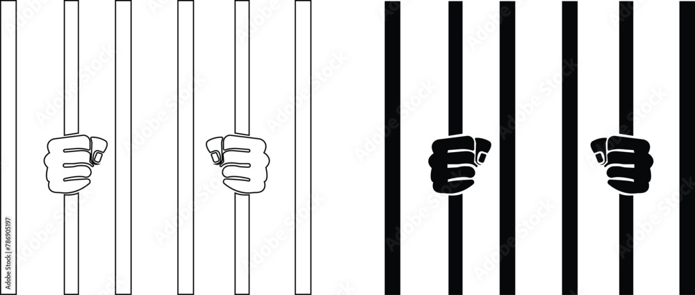 closeup of hand in jail, hands on transparent background, a prisoner ...