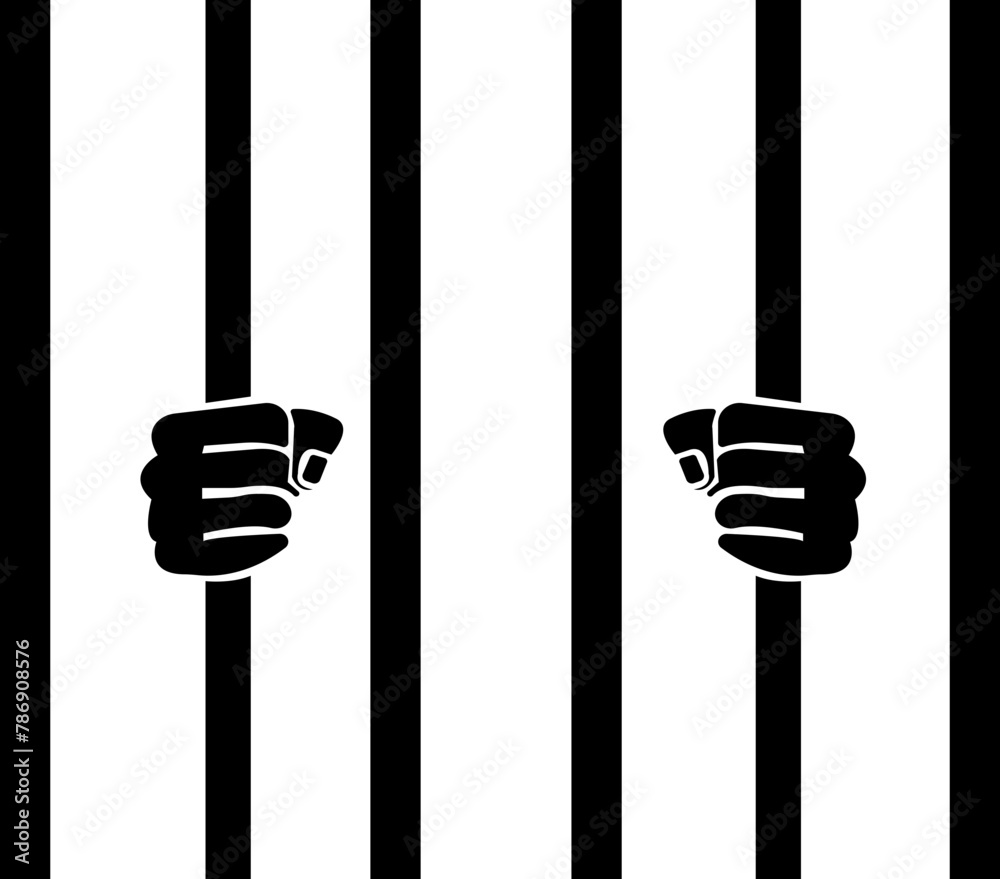 closeup of hand in jail, hands on transparent background, a prisoner ...