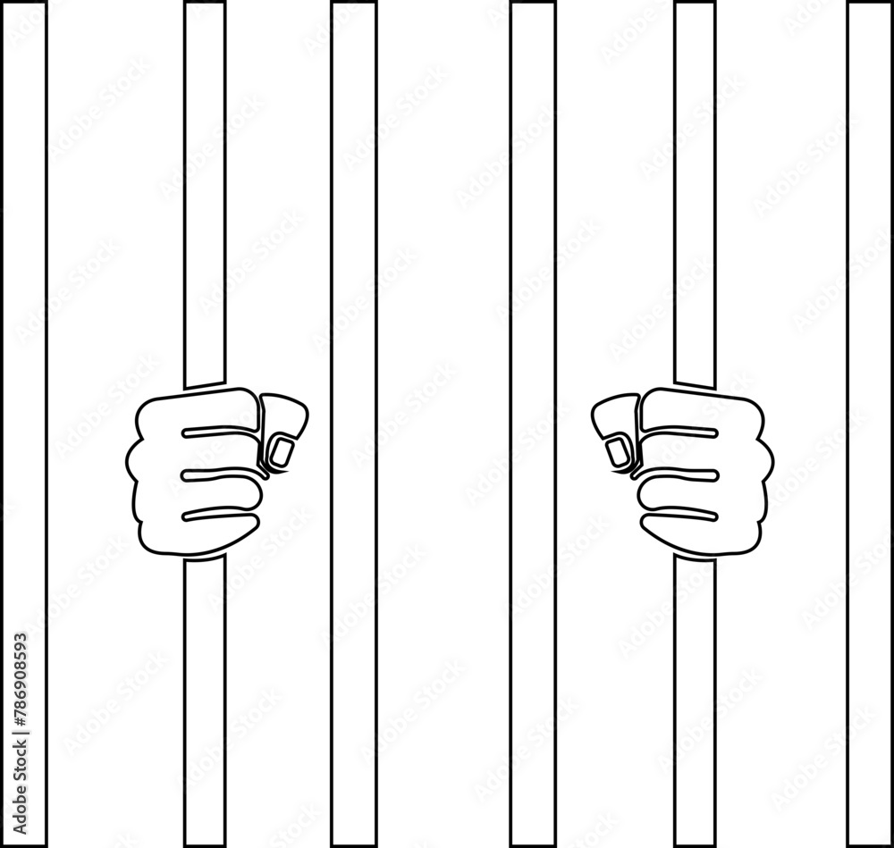 closeup of hand in jail, hands on transparent background, a prisoner ...