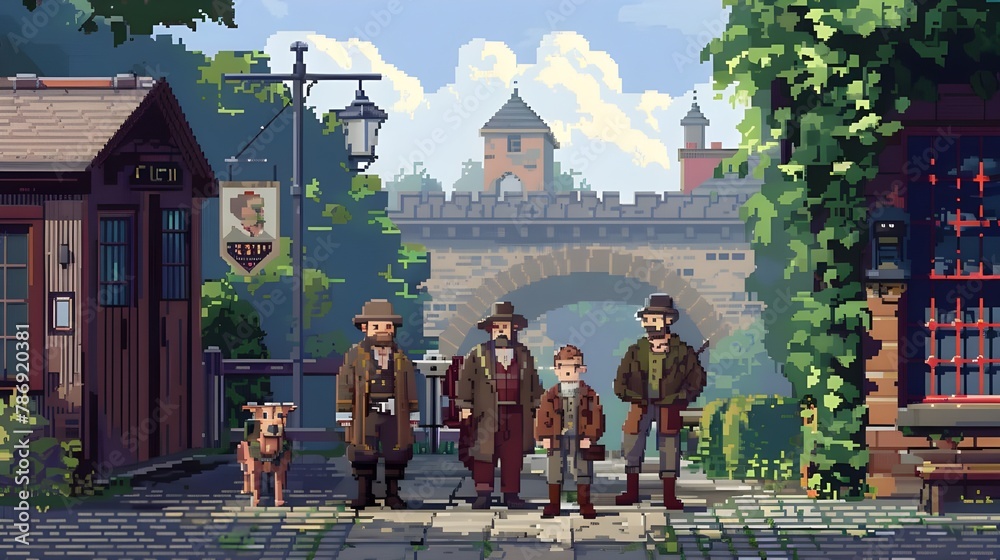 pixel art image of hunters ready to go for hunt Stock Illustration ...