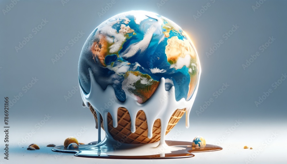 An image depicting Earth as a melting ice cream cone, with various ...