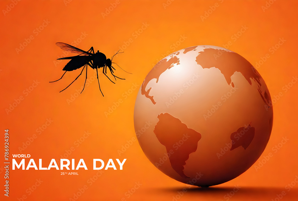World Malaria Day. Mosquito and world map Globe. Gnat mosquito ban icon ...