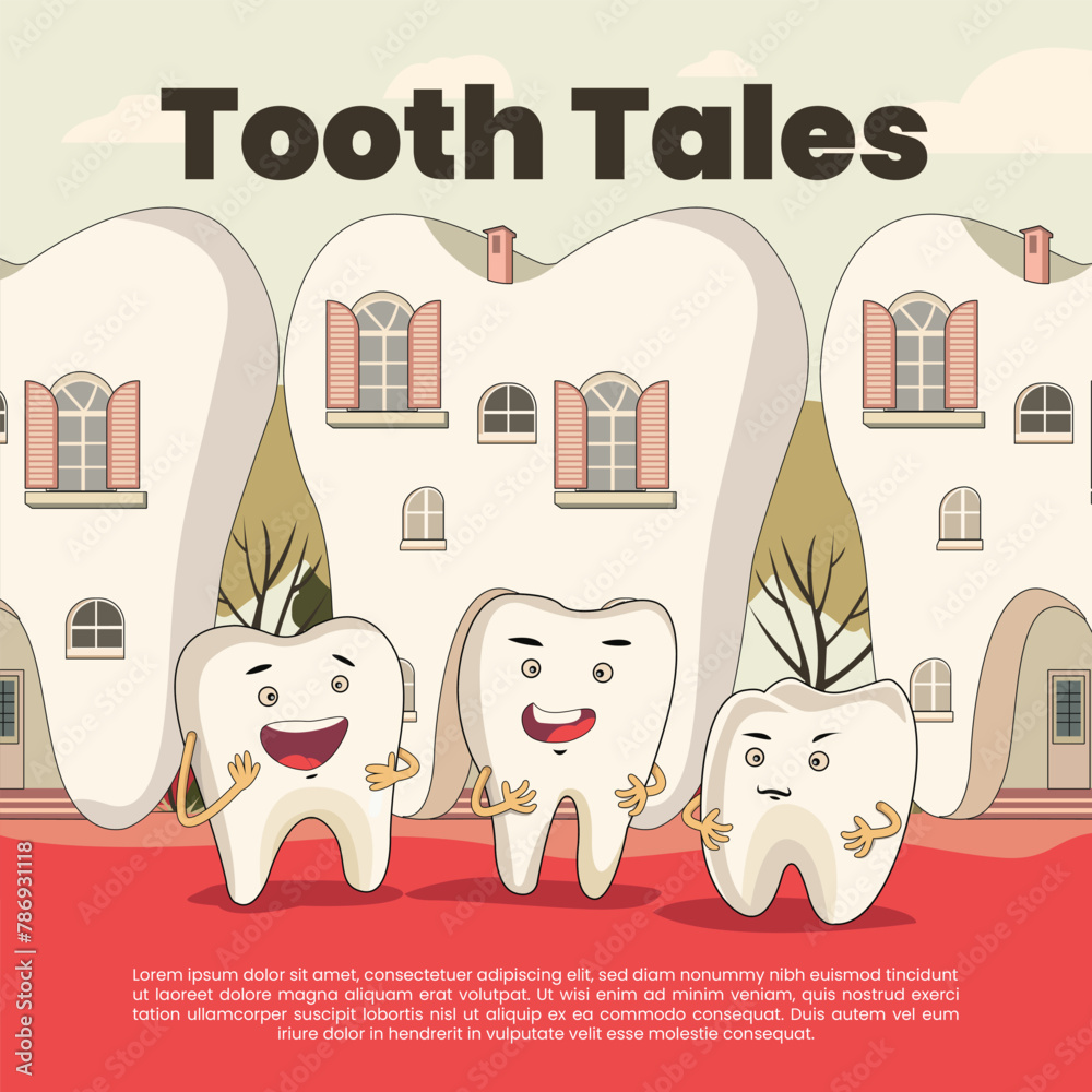 children's cartoon tooth illustration, with three tooth characters and ...
