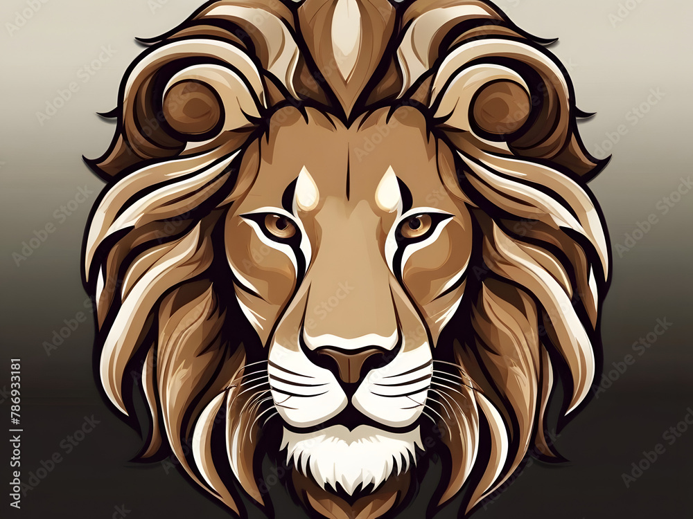 lion head illustration watercolor painting of a lion full face only on ...