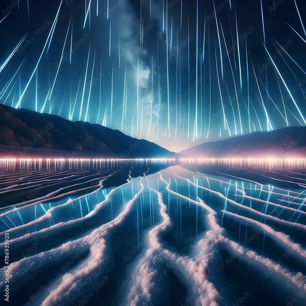 The lines in the sky and the lines underwater meet at midnight in a ...