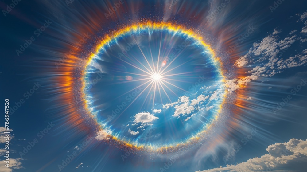 An impressive display of a solar halo, with a ring of light encircling ...