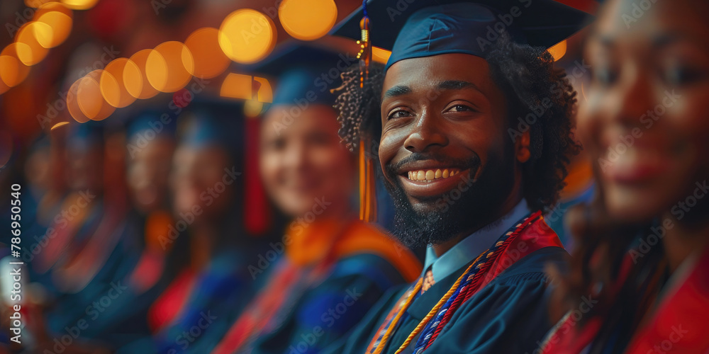 Happy African American graduate with graduates background. Concept for ...
