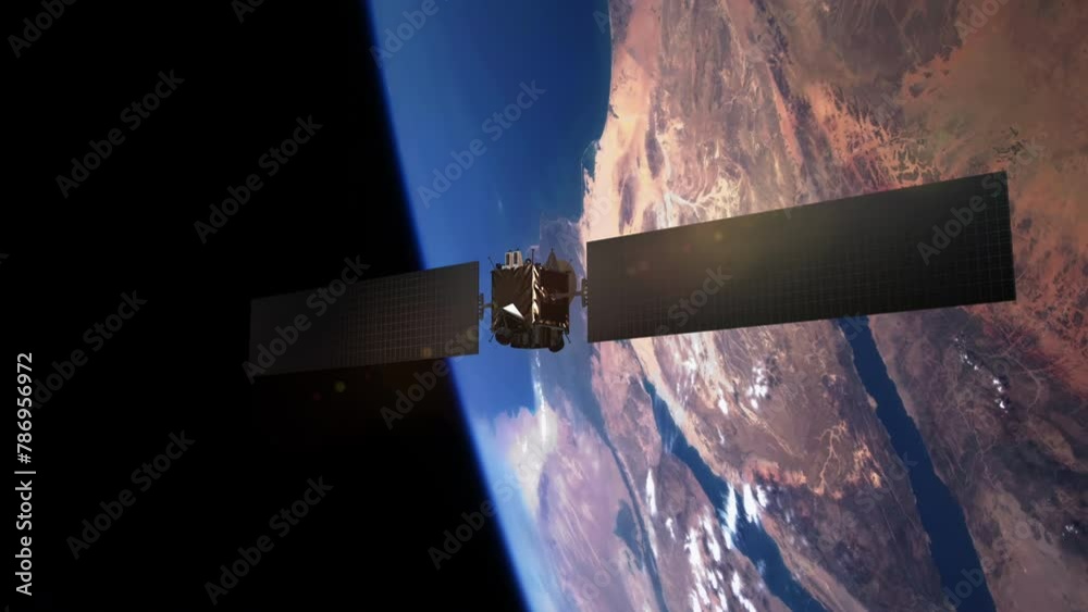 Communication Satellite Orbiting Around Planet Earth. Majestic Scene ...