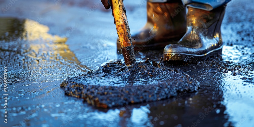 Applying tar sealant on pavement to fix fissures. Stock Photo | Adobe Stock