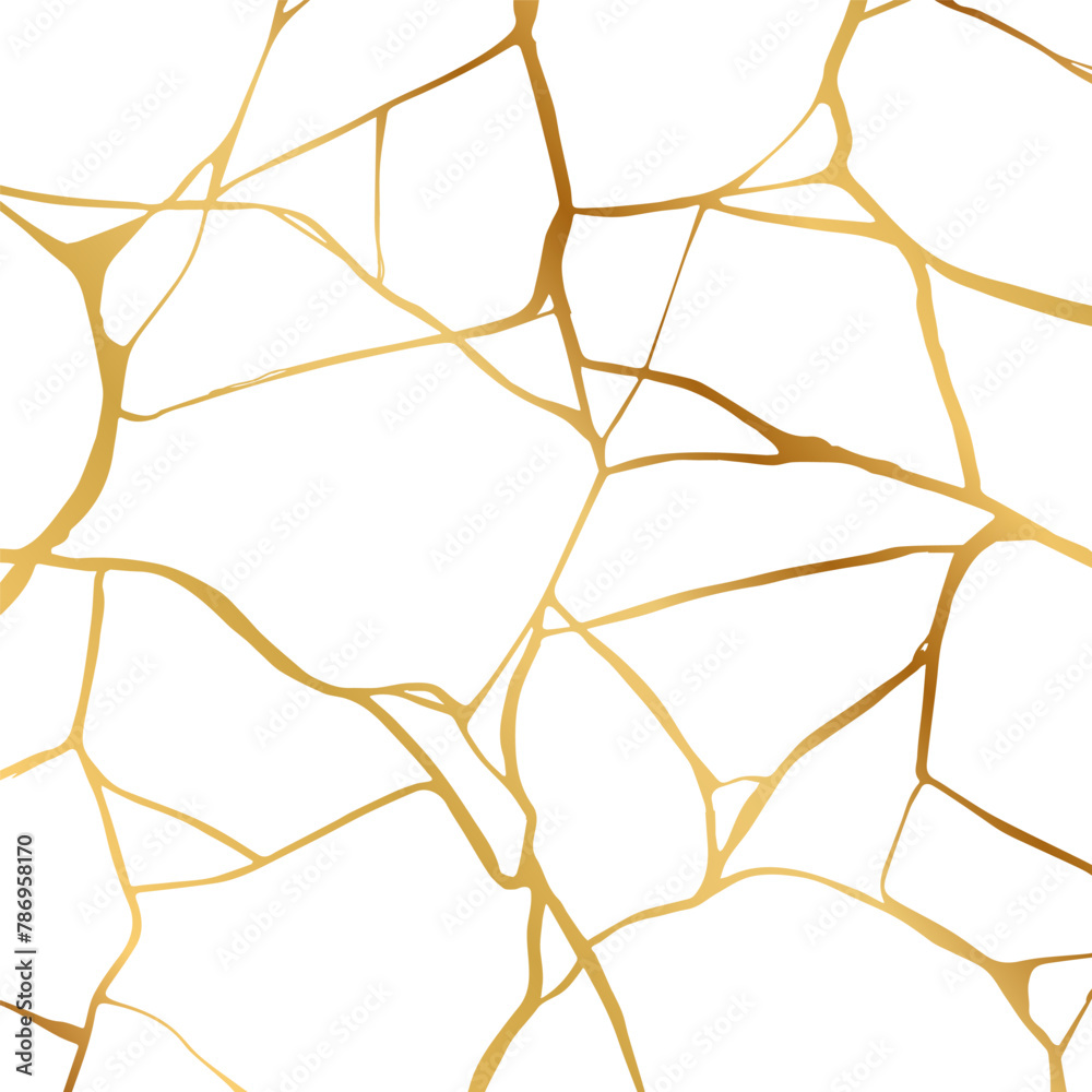 Gold kintsugi crack repair marble texture vector illustration isolated ...