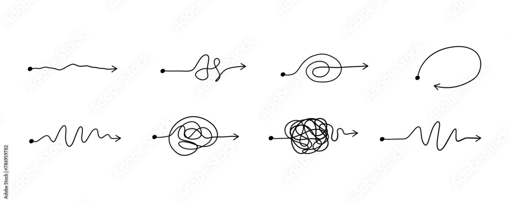Chaos mind arrow. Plan concept with smooth route and rough route ...