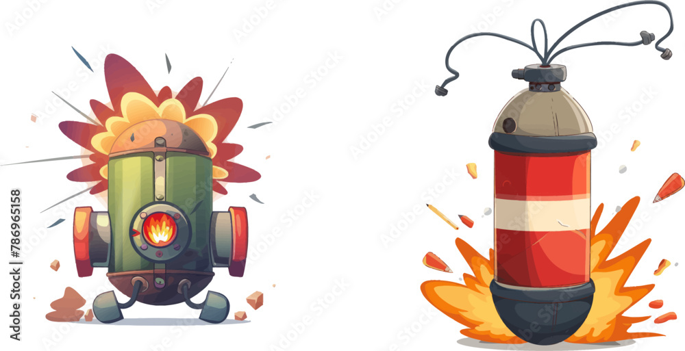 Cartoon dynamite. Military explosive with timer, detonator and fuse ...