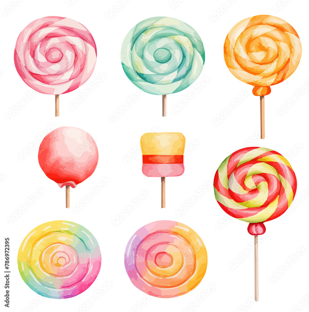 Watercolor drawing clipart of Lollipop (candy), isolated on a white ...