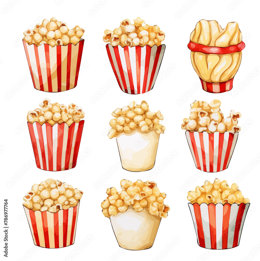 Watercolor painting vector of set Popcorn, isolated on a white ...