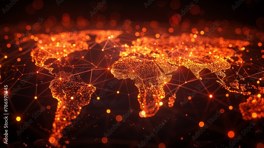 Global connectivity visualized on a digital world map, glowing ...