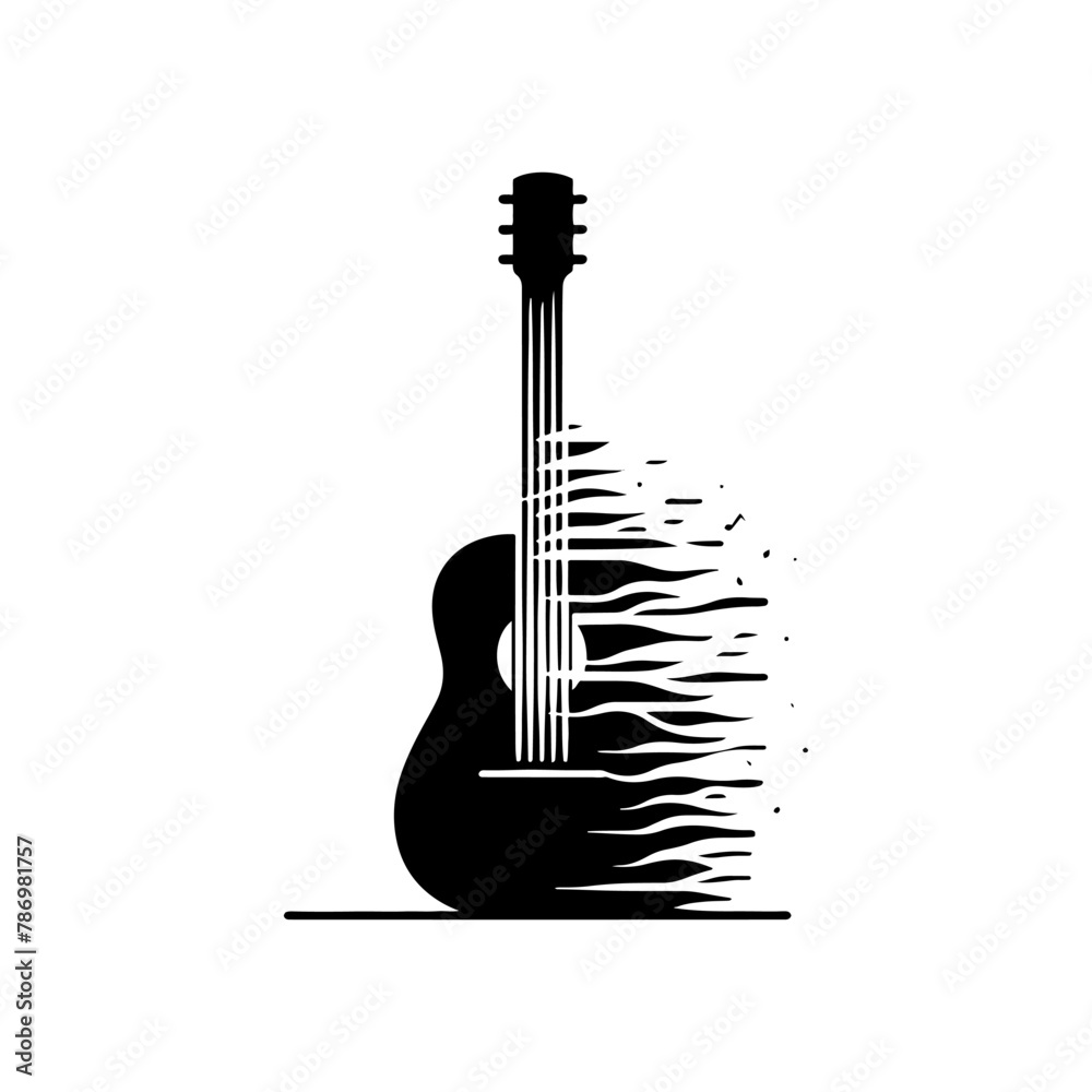 Black Vector Silhouette of a Guitar, Symbol of Musical Harmony and ...
