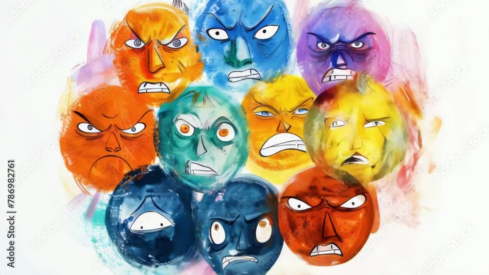 A variety of different colored faces in a drawing. Suitable for diverse ...