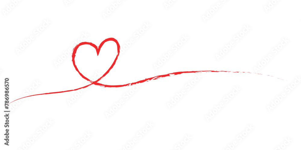 heart line. drawing of red heart isolated on white background, love and ...