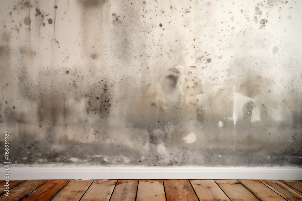 Messy wall with visible mold growth and dampness, highlighting the ...
