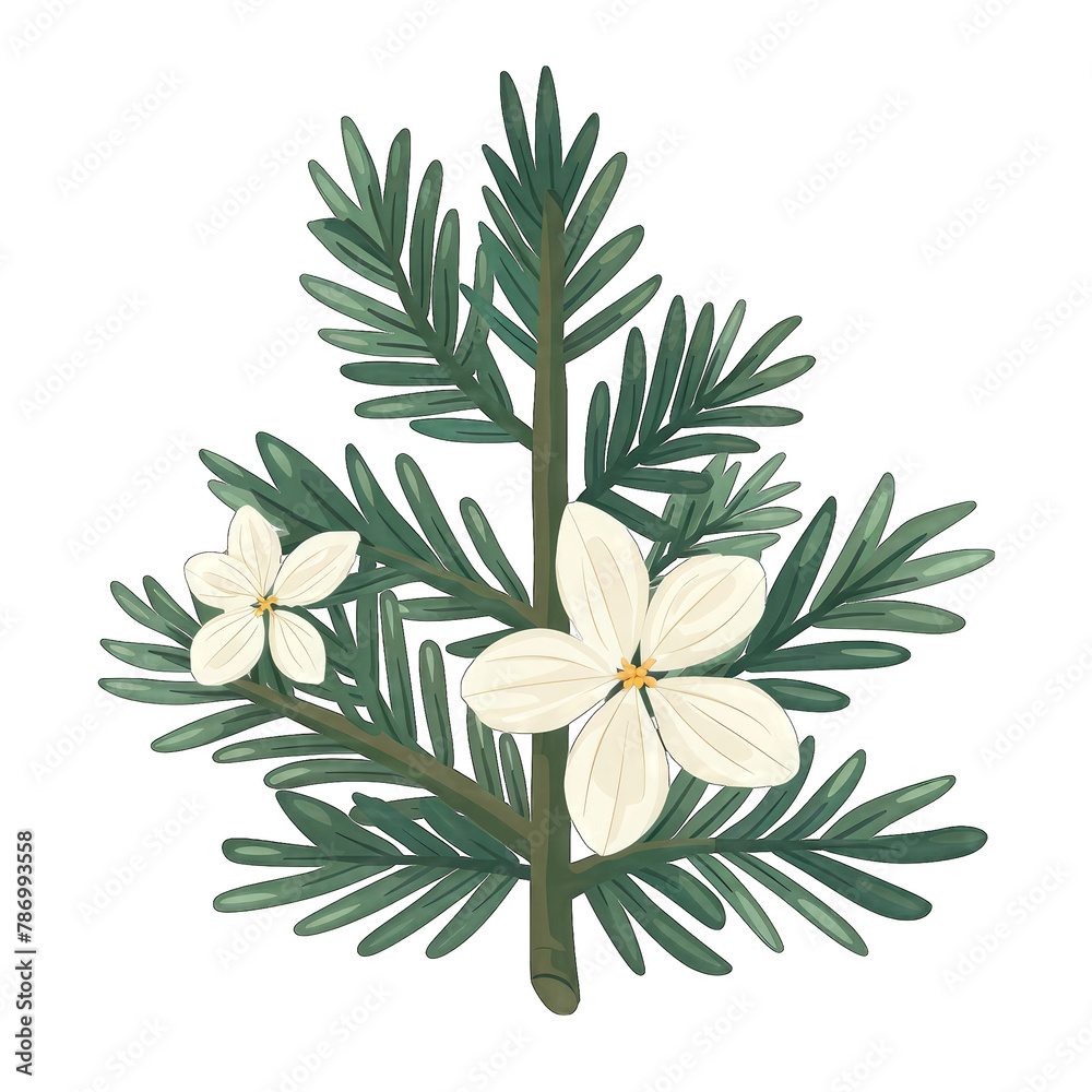 Balsam Fir Blossom: Minimalistic Vector Illustration on White ...