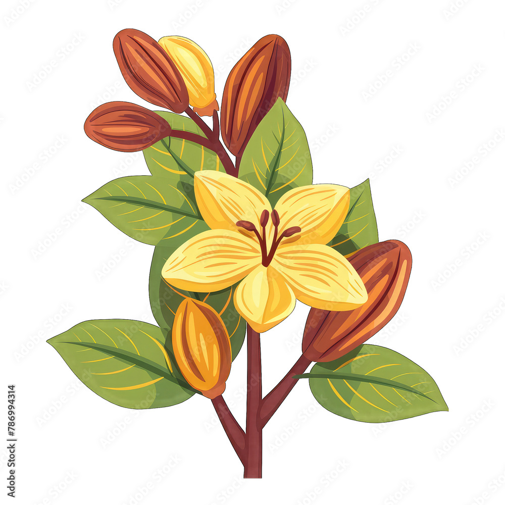 Dainty Cacao Flower in Minimal Flat Design on White Background - Simple ...