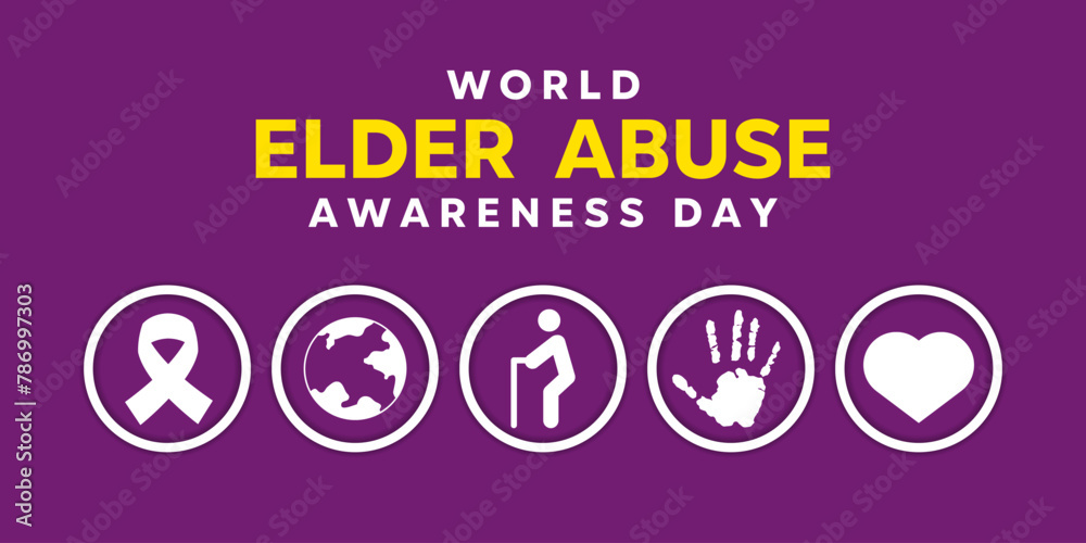 World Elder Abuse Awareness Day. Ribbon,earth, people, hand and heart ...