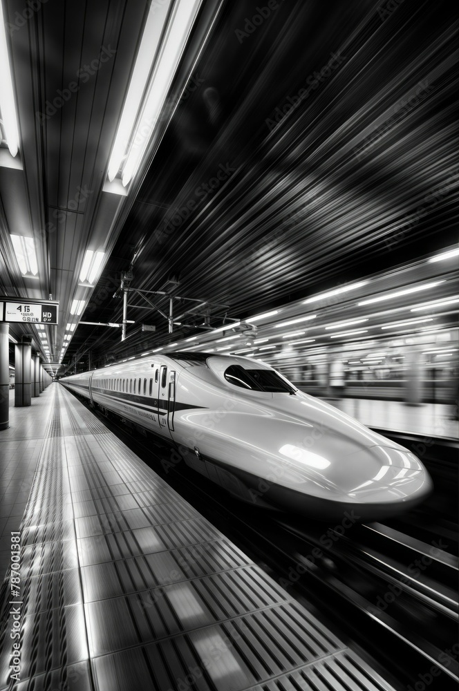 Photorealistic ai artwork of a fast moving train, bullet train or ...