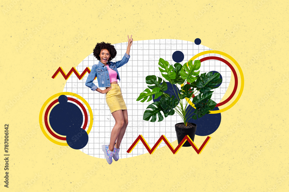 Sketch image composite trend artwork collage of young excited smile ...