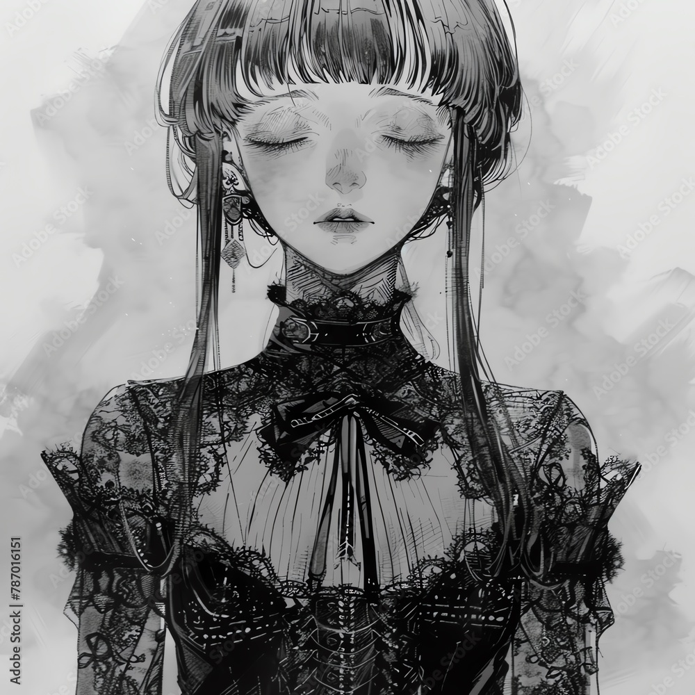 Incorporate a manhwa dress concept into a detailed sketch with 8K ...