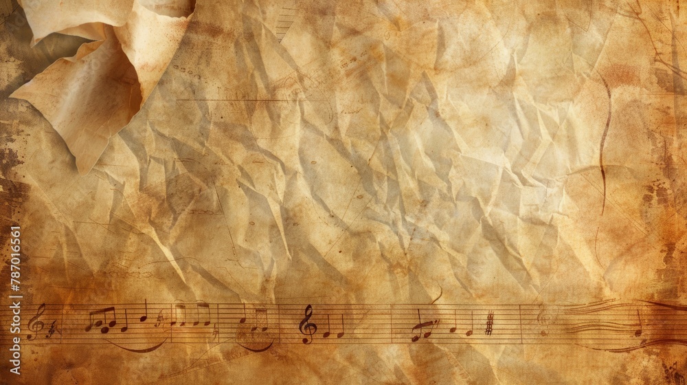 Vintage musical notes on textured paper background with atmospheric ... Vintage musical notes on textured paper background with atmospheric ...