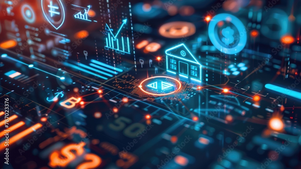 Glowing symbols and icons representing financial regulatory frameworks ...