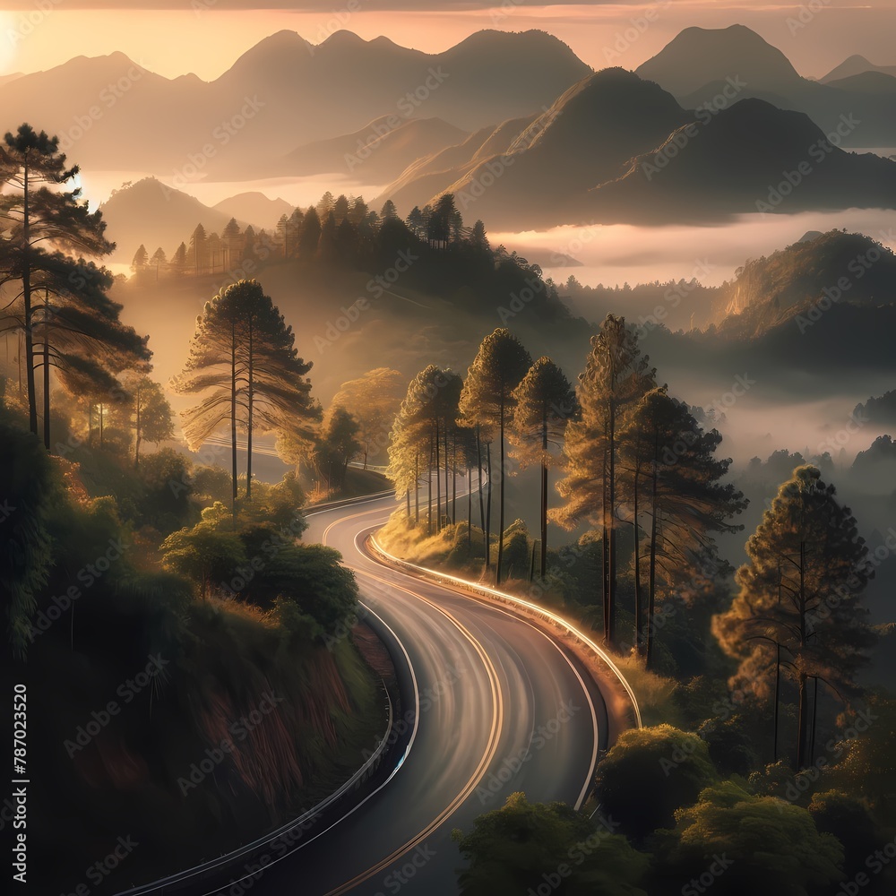 Mountain road scenery Light and shadow in nature. Generative ai ...