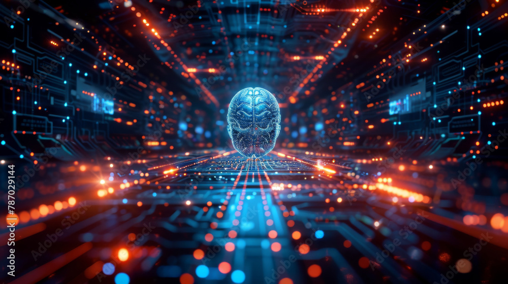 High technology CPU brain central of neural networking, motherboard artificial intelligence ...