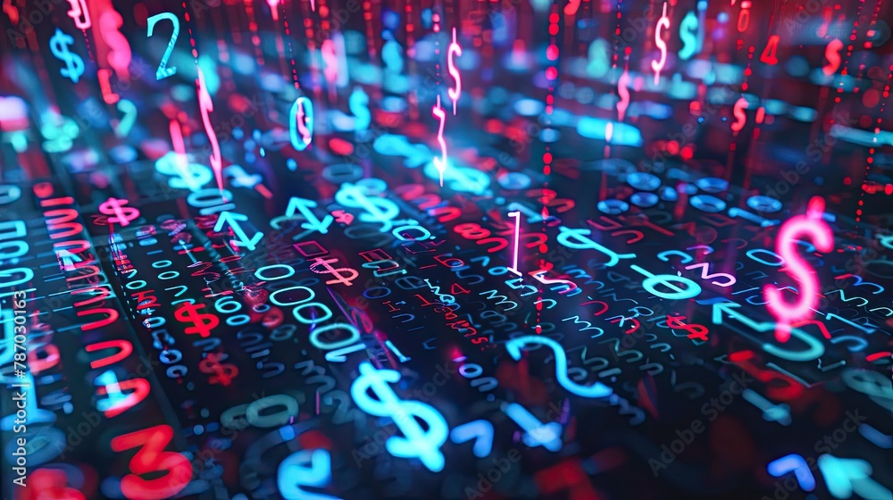 abstract currency symbols and monetary values in a digital Stock Photo ...