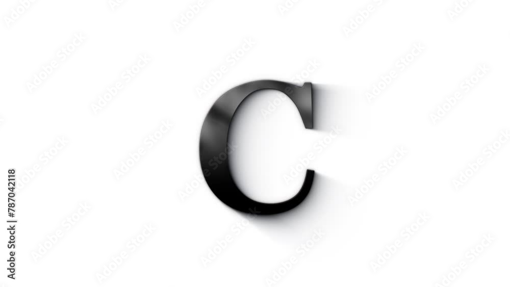 Black letter C is lit, letter with particles and ash, alphabet letter ...
