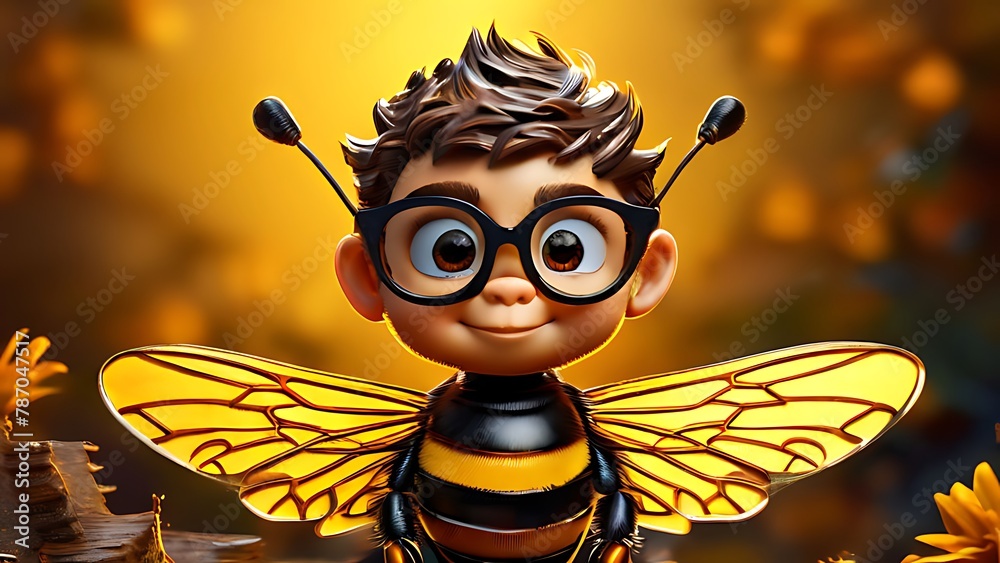 Winged Wonders: Children with Glasses and Wings, Buzzing with Bee-like ...
