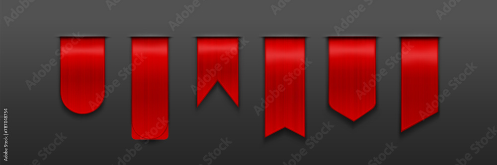 Red ribbon bookmarks set isolated on background. Vector realistic ...