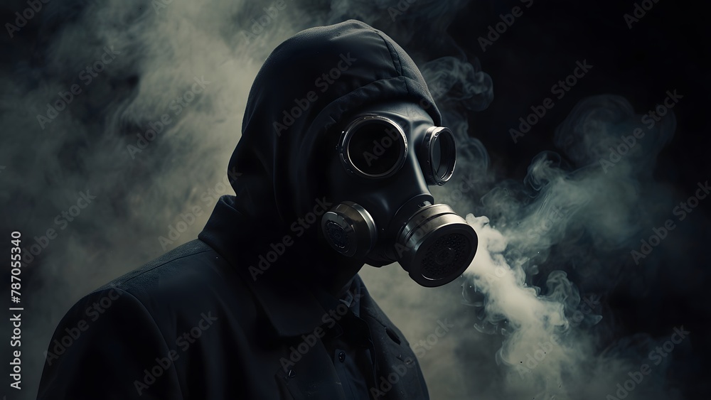 Foto de man with gas mask, gangster smoker with a gas mask on ...