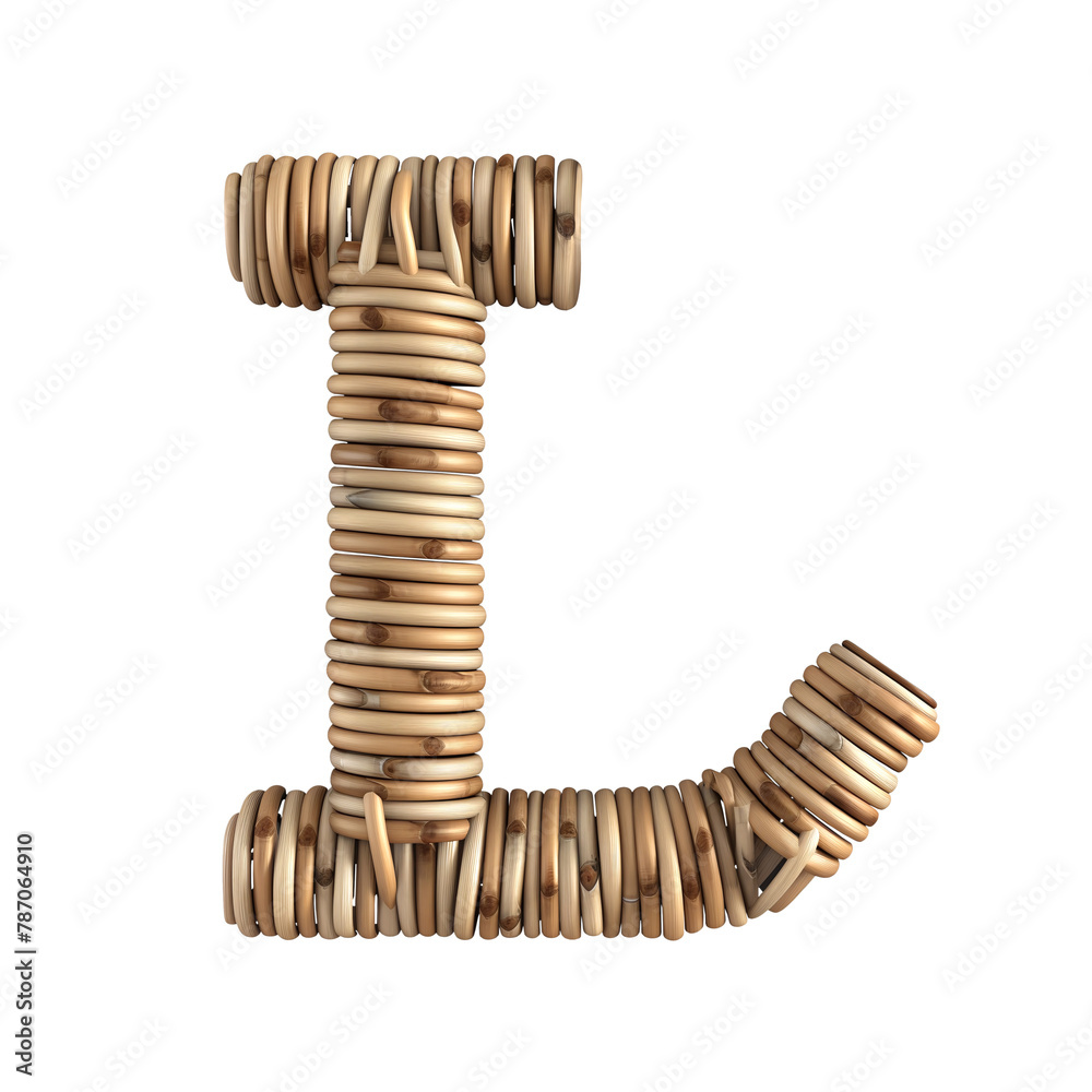 Rattan Alphabet Letter L - 3D Textured Natural Typeface - Transparent ...