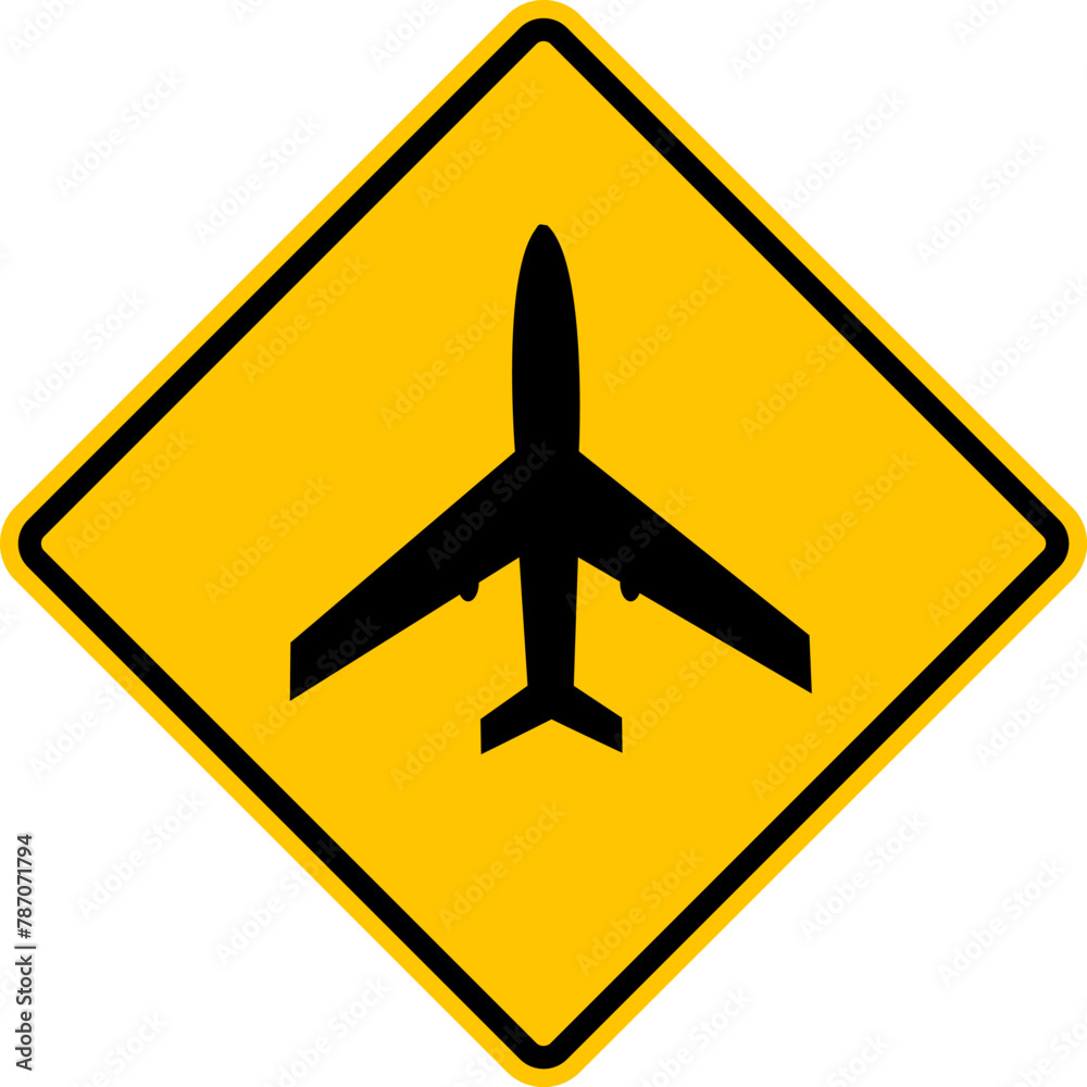 Airport sign. Yellow warning sign for aircraft landing and takeoff zone ...