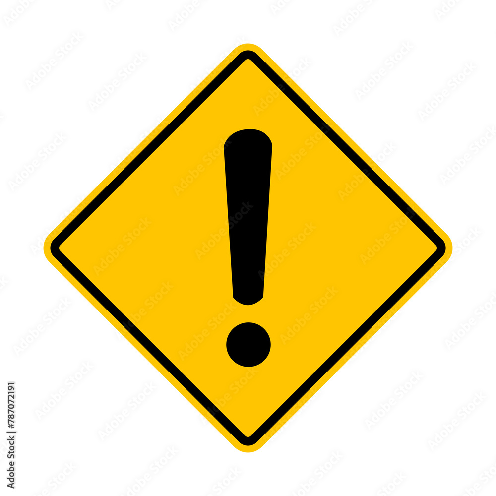 Danger warning sign with exclamation mark. Yellow diamond shaped ...