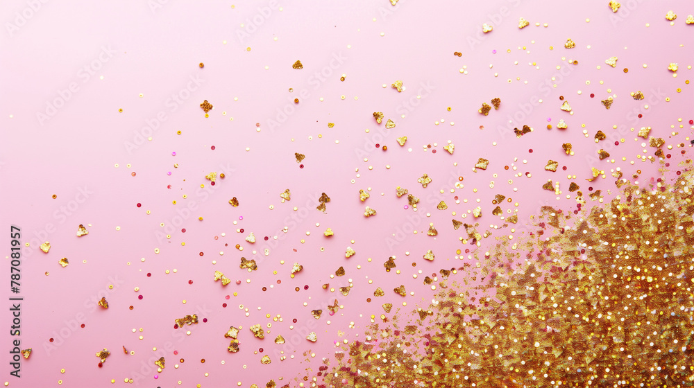 Sparkling gold glitter on a pastel pink background. Background for ...